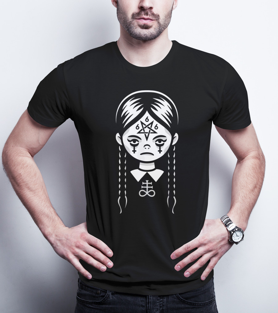 Creepy Cute Satanic Goth Girl With 666 Pentagram And Crosses T-Shirt