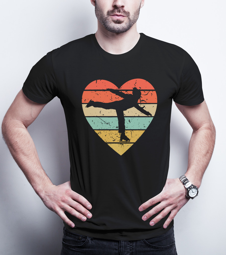 Vintage Heart Figure Skater Ice Skating Sport T-Shirt