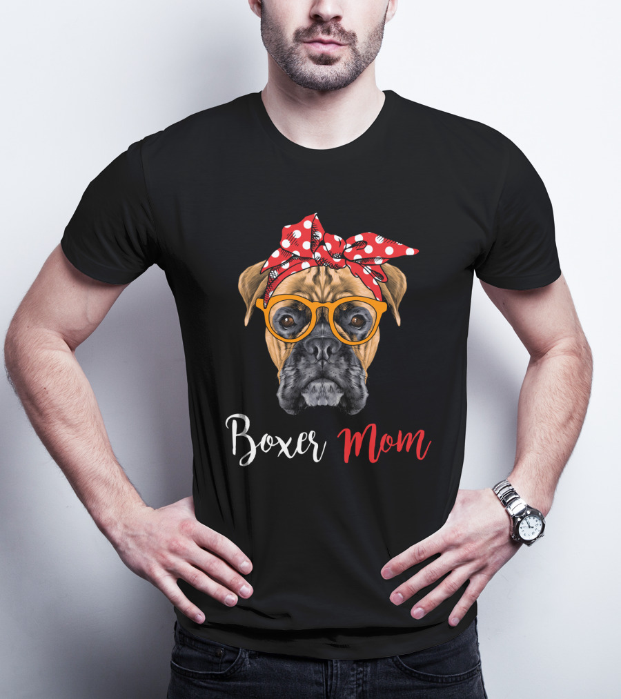 Boxer Mom Funny Dog Glasses Bandana T-Shirt