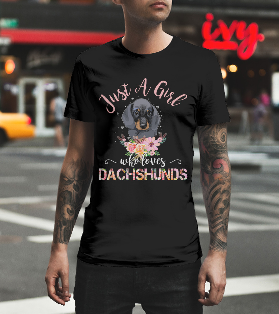 Just A Girl Who Loves Dachshunds Floral Heart Puppy T-Shirt