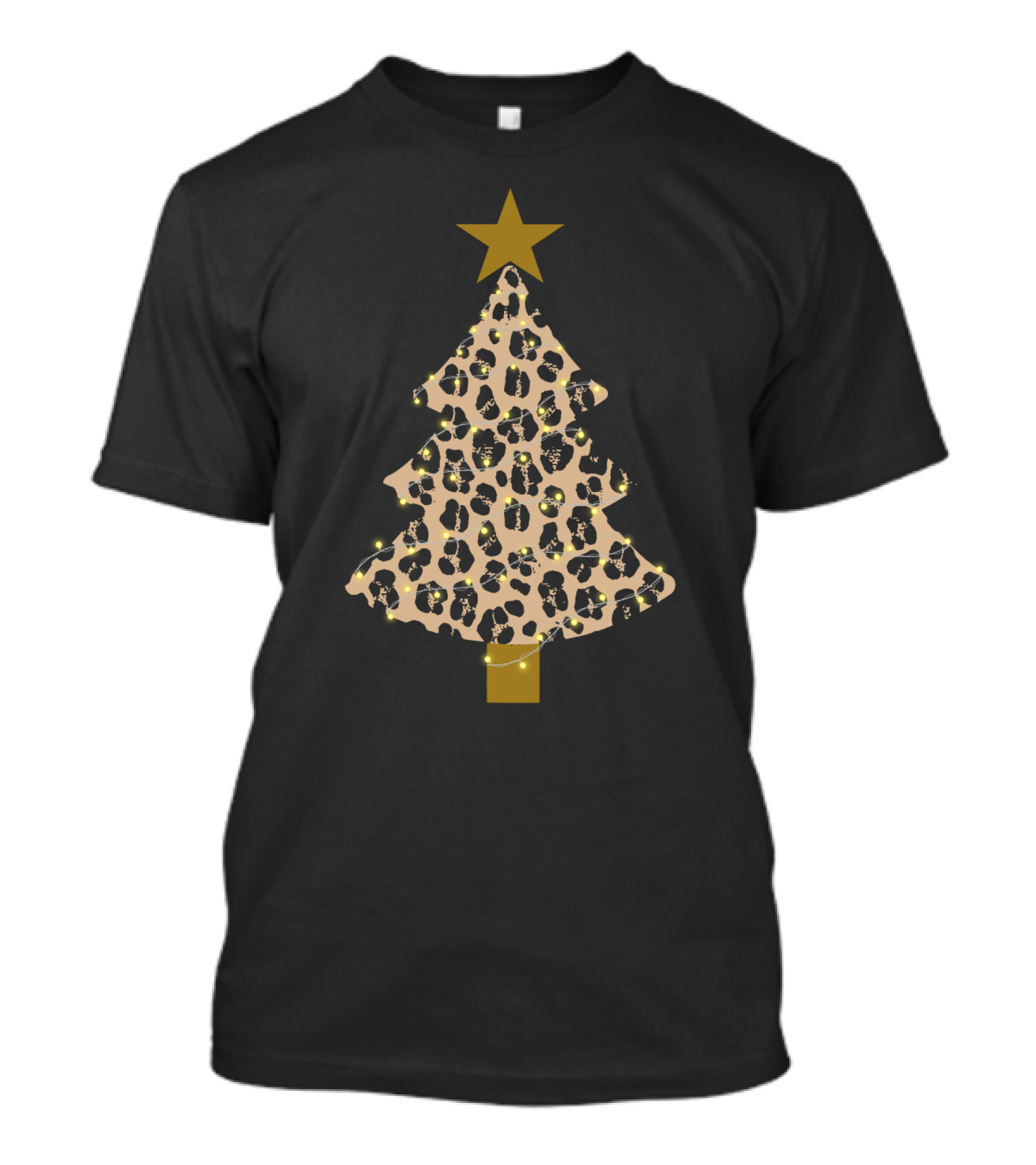 Leopard Print Christmas Tree With Star And Lights T-Shirt
