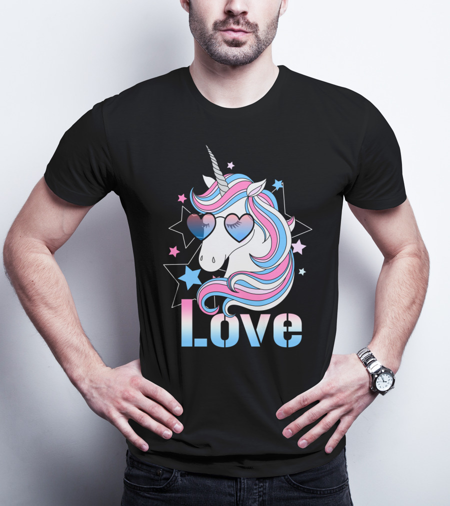 Love Unicorn Heart Glasses With Stars T-Shirt