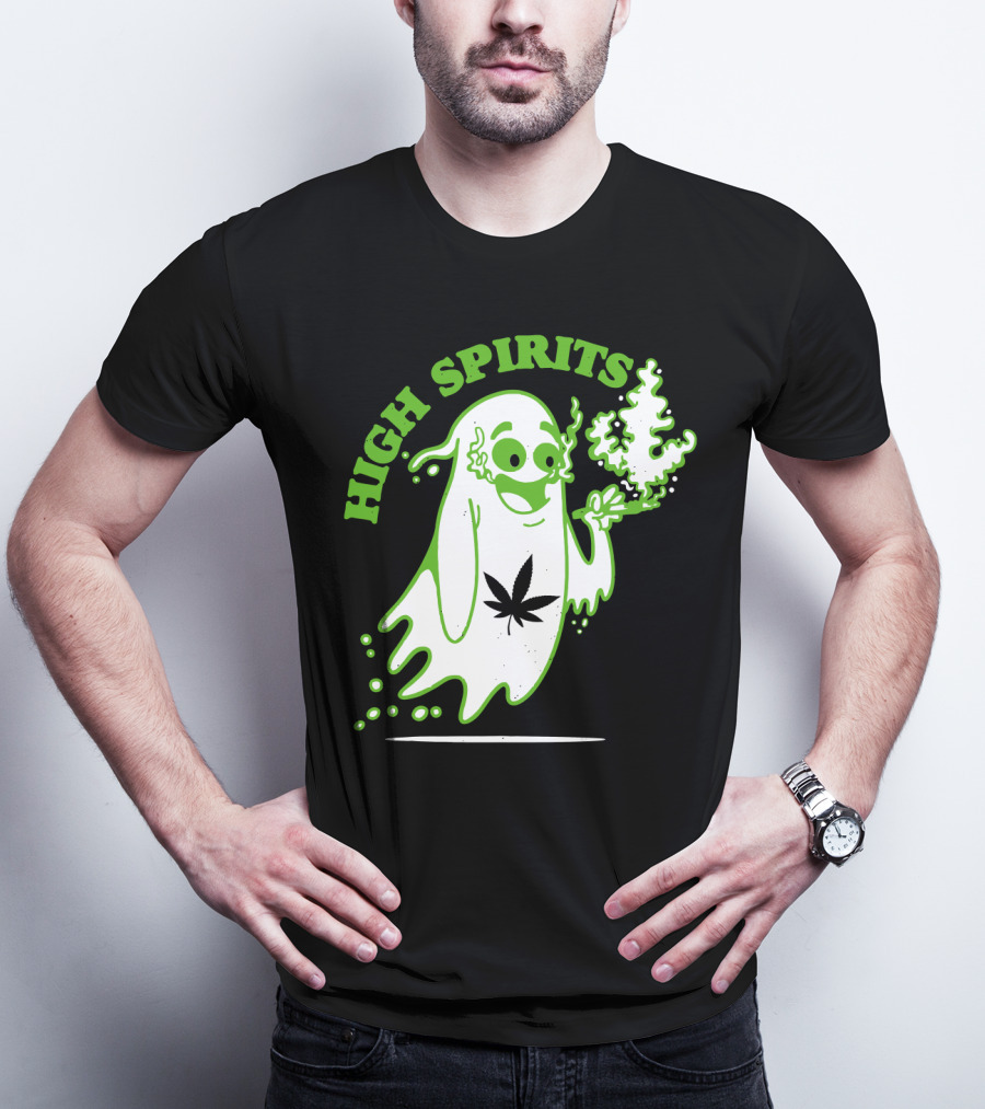 High Spirits Funny Halloween Marijuana CBD Weed Smokers Stoners And Pothead T-Shirt