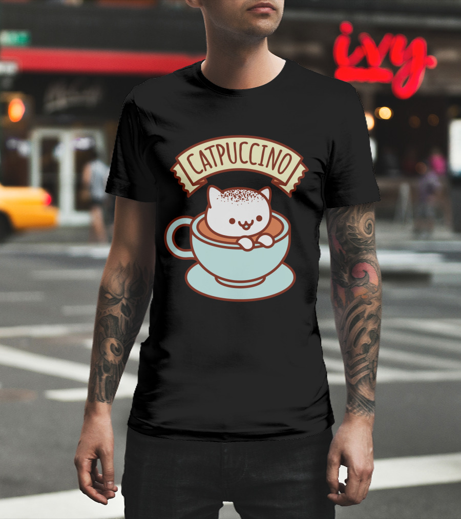 Kawaii Cat CATPUCCINO Cute Cat In Coffee Cup T-Shirt
