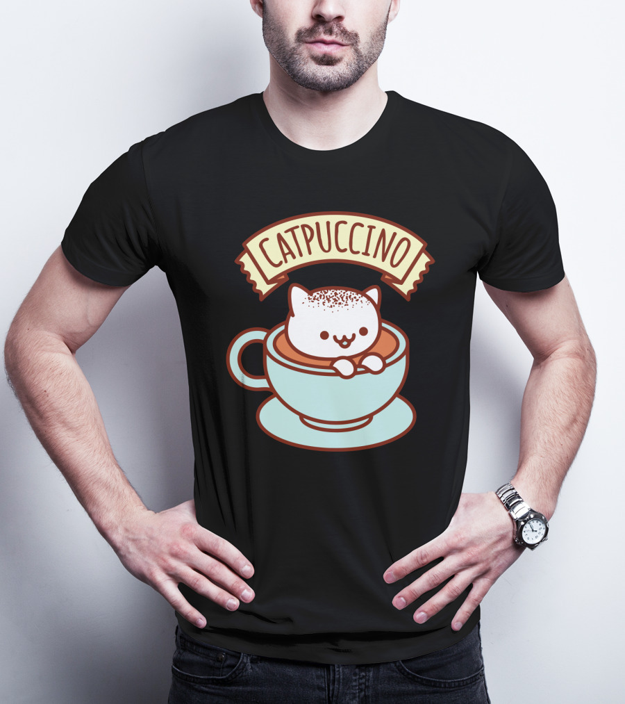 Kawaii Cat CATPUCCINO Cute Cat In Coffee Cup T-Shirt