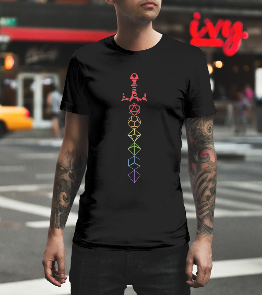 Rainbow Polyhedral Dice Sword T-Shirt
