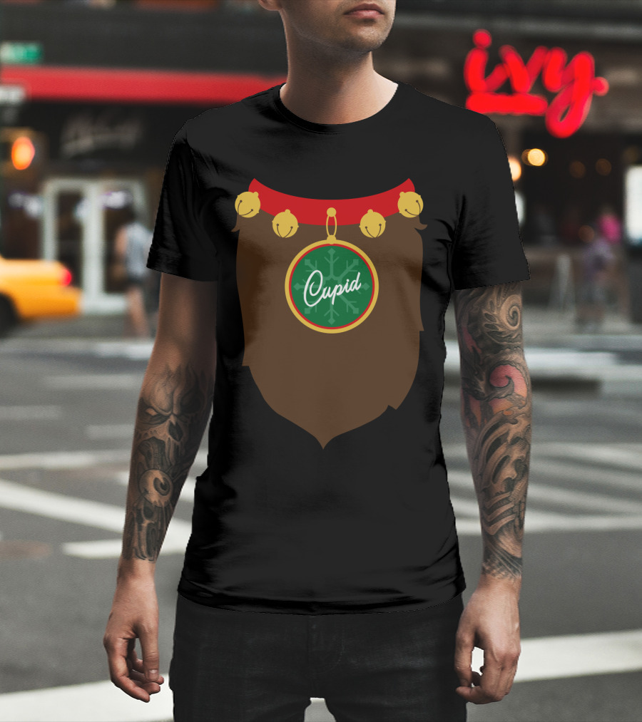 Reindeer Costume Christmas Cupid Santa Bells And Antlers T-Shirt