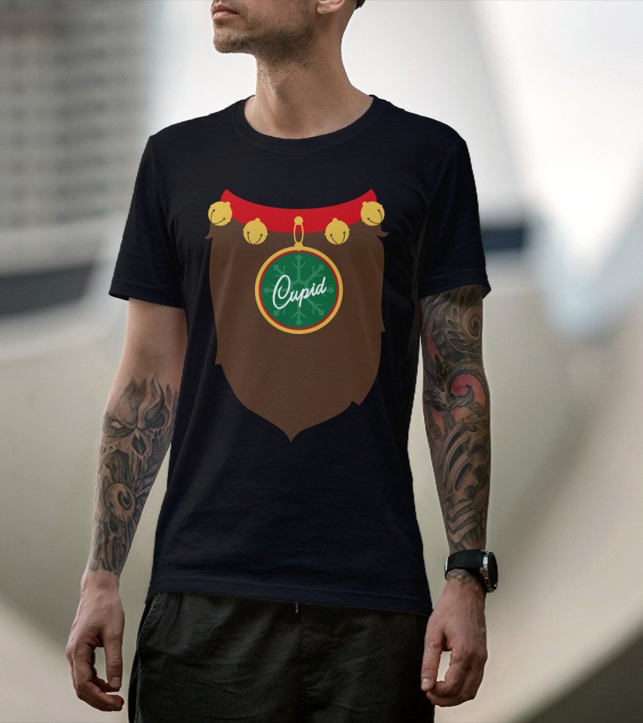 Reindeer Costume Christmas Cupid Santa Bells And Antlers T-Shirt