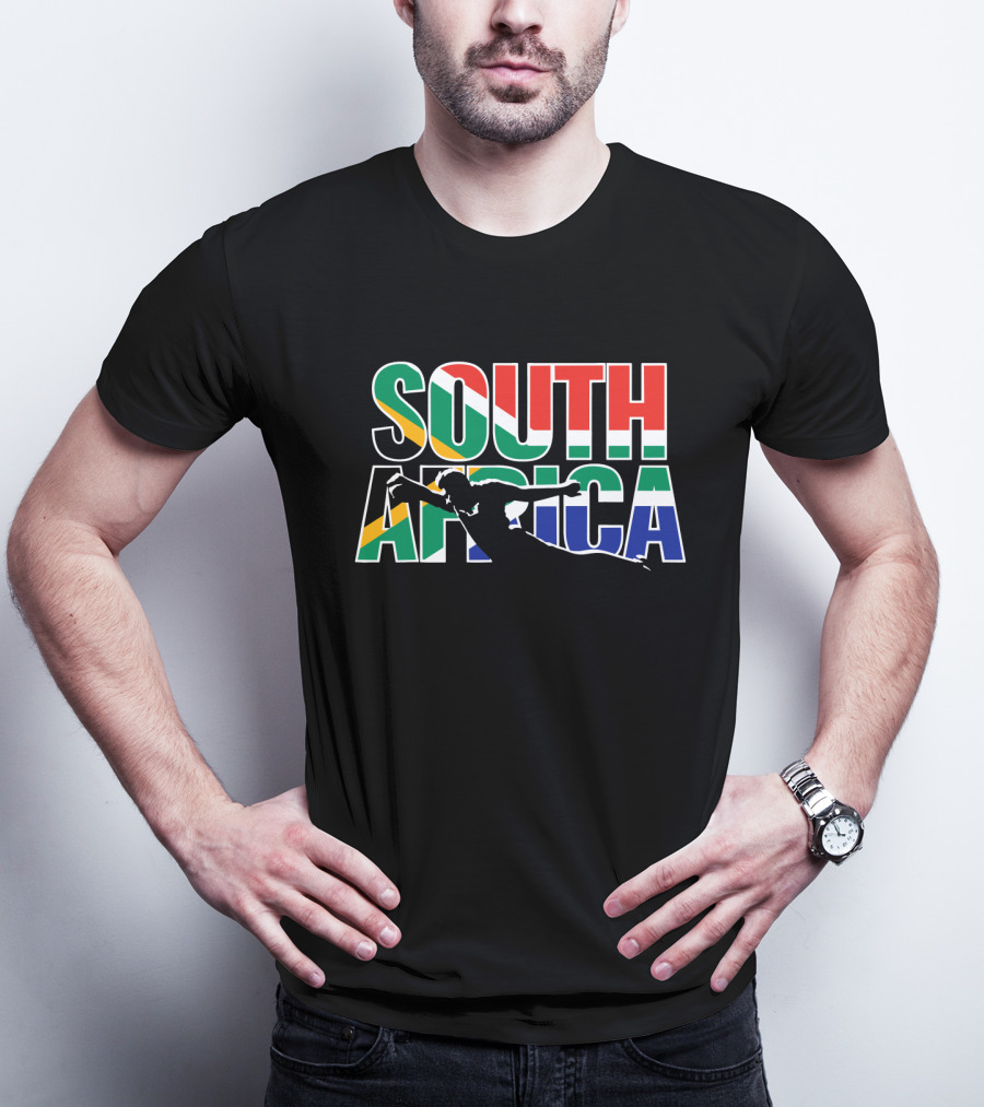 South Africa Rugby Silhouette In Flag Colors T-Shirt