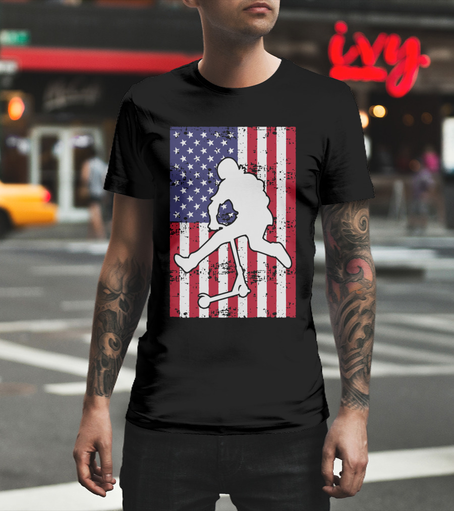Stunt Scooter Trick With American Flag Background Competition T-Shirt