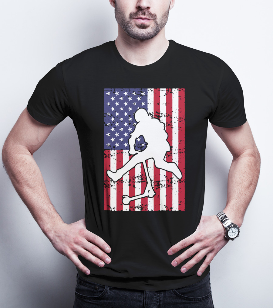 Stunt Scooter Trick With American Flag Background Competition T-Shirt