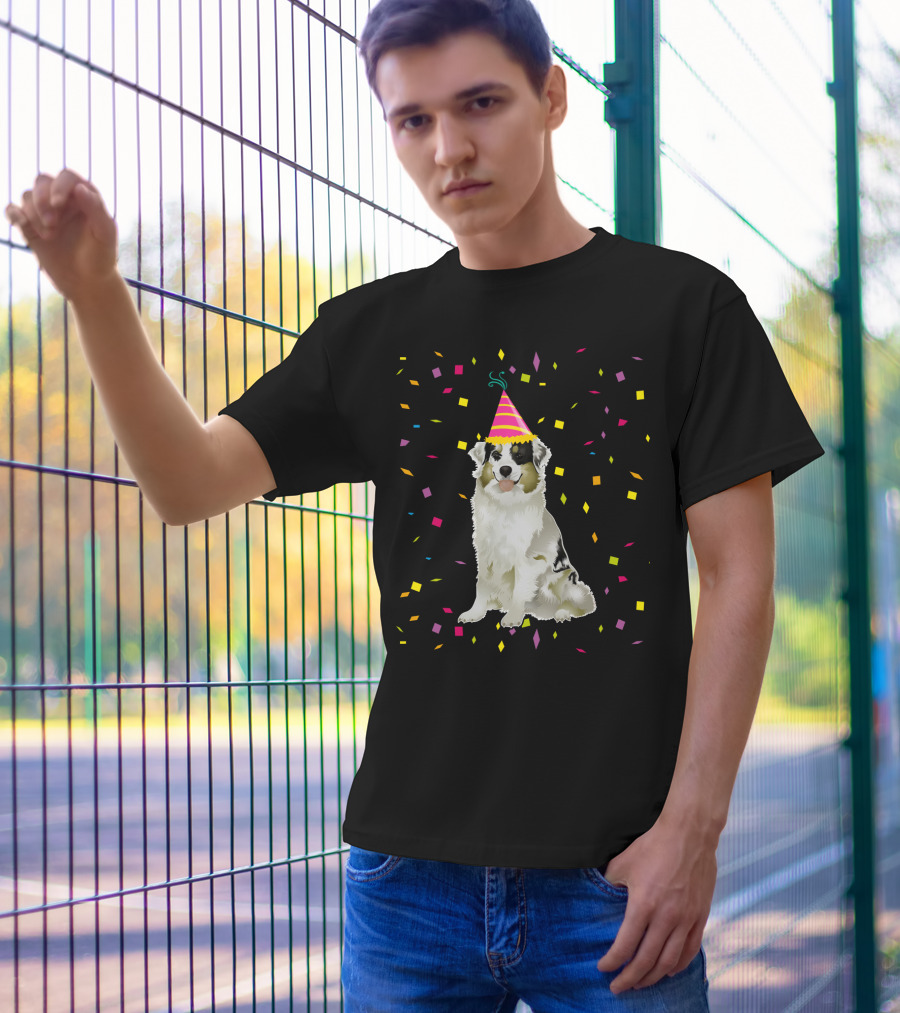 Funny Australian Shepherd Dog Birthday Party Confetti T-Shirt