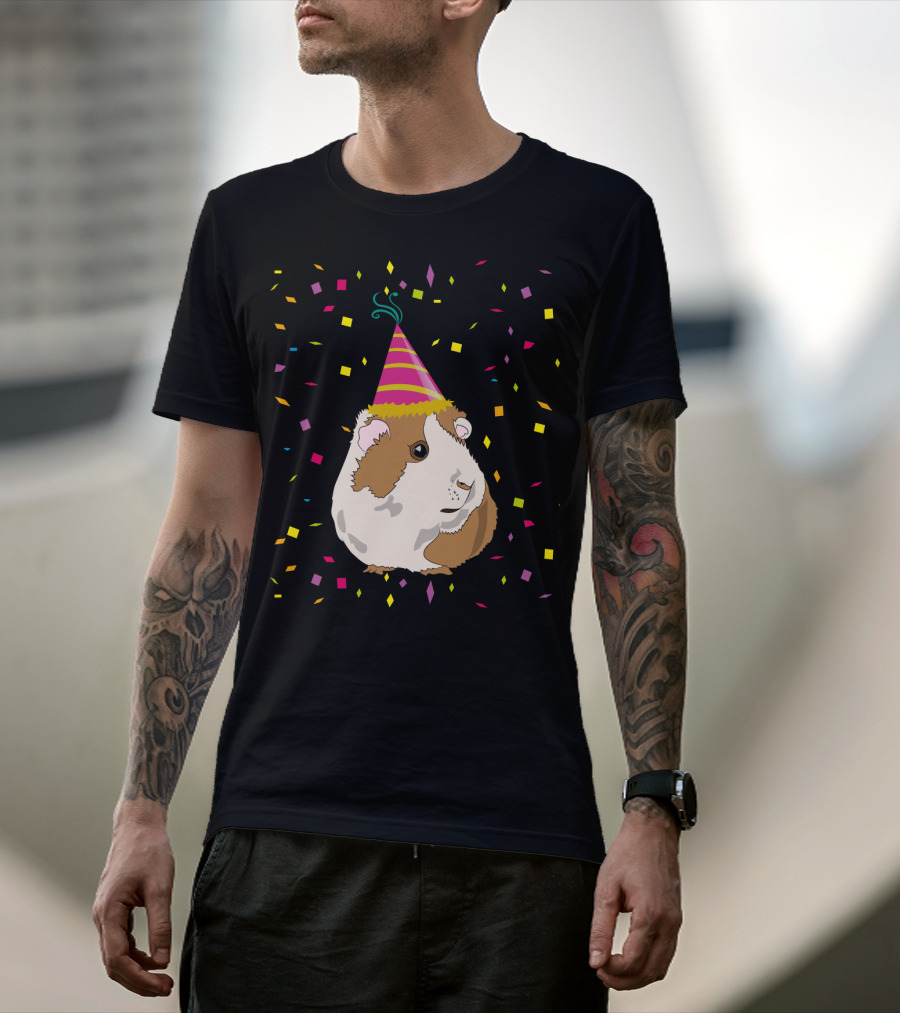 Funny Guinea Pig Birthday Celebration With Party Hat And Confetti T-Shirt