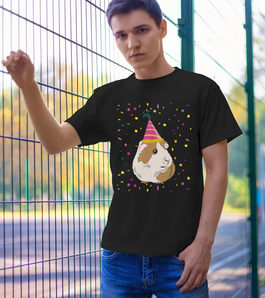 Funny Guinea Pig Birthday Celebration With Party Hat And Confetti T-Shirt