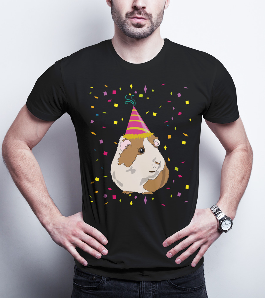 Funny Guinea Pig Birthday Celebration With Party Hat And Confetti T-Shirt