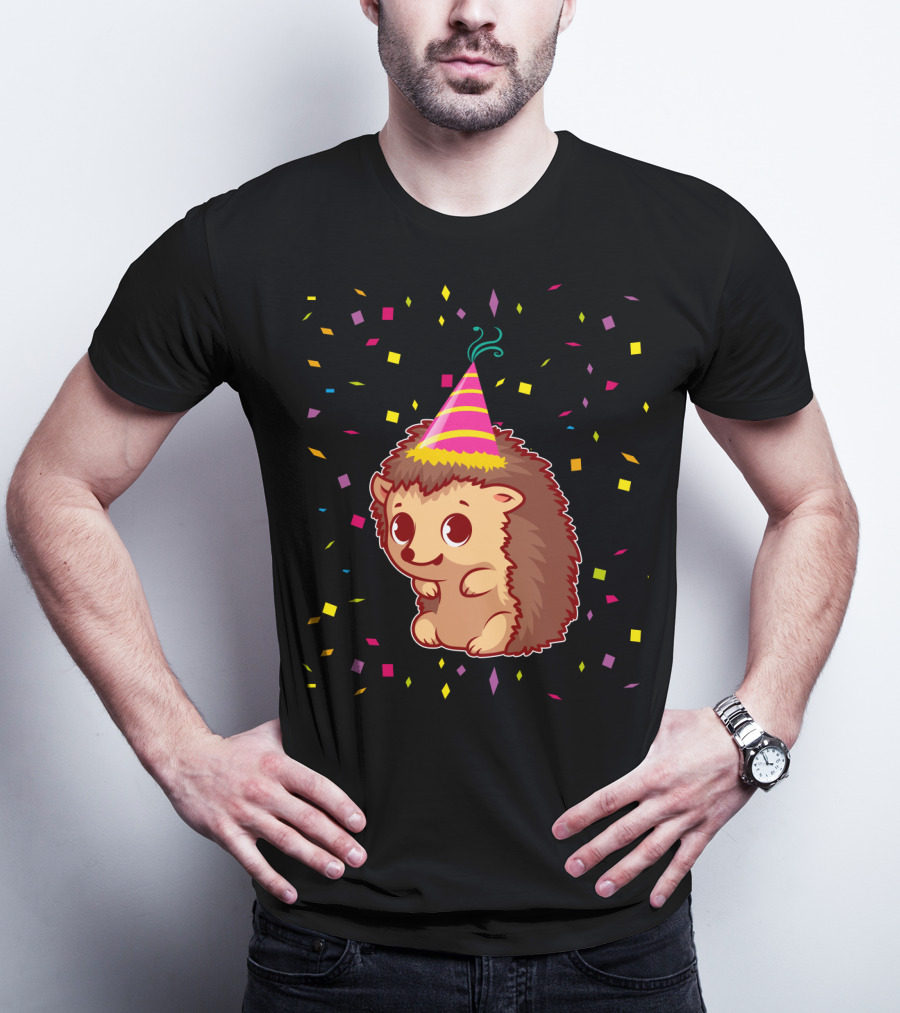 Hedgehog Party Confetti Celebration Birthday Fun T-Shirt