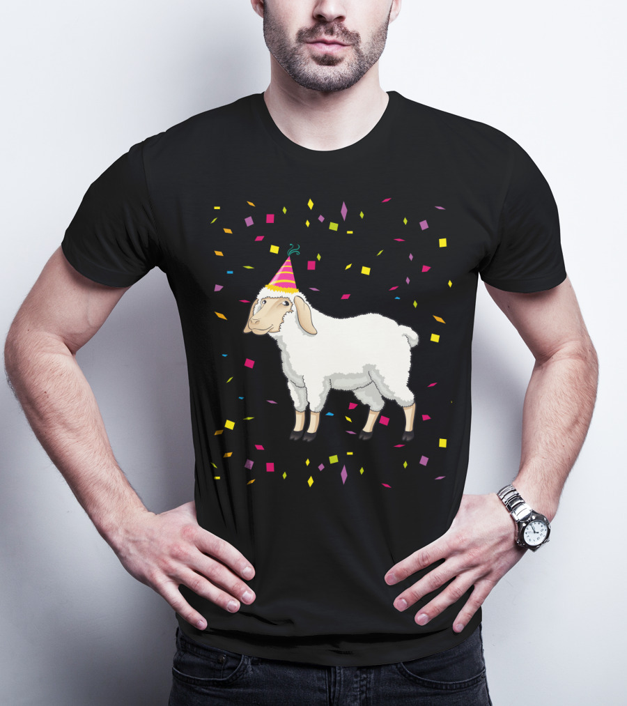 Funny Birthday Sheep With Party Hat And Confetti T-Shirt