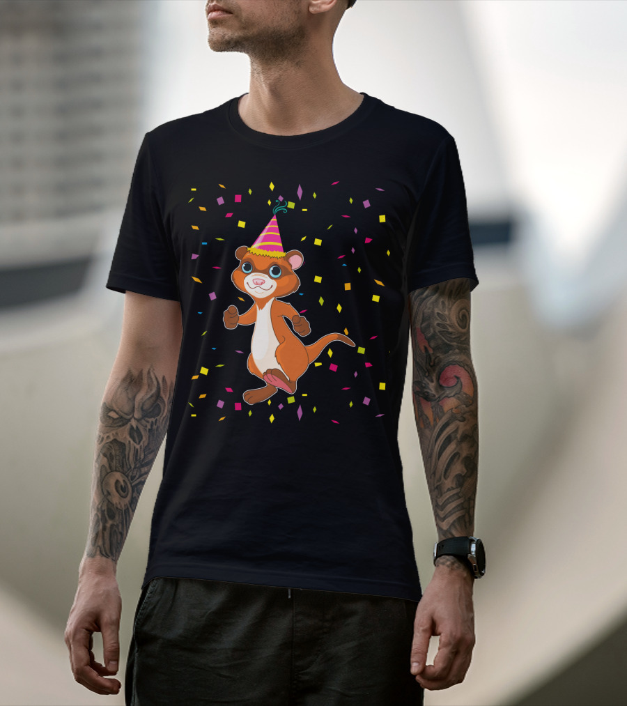 Funny Ferret Birthday Party With Confetti And Hat T-Shirt