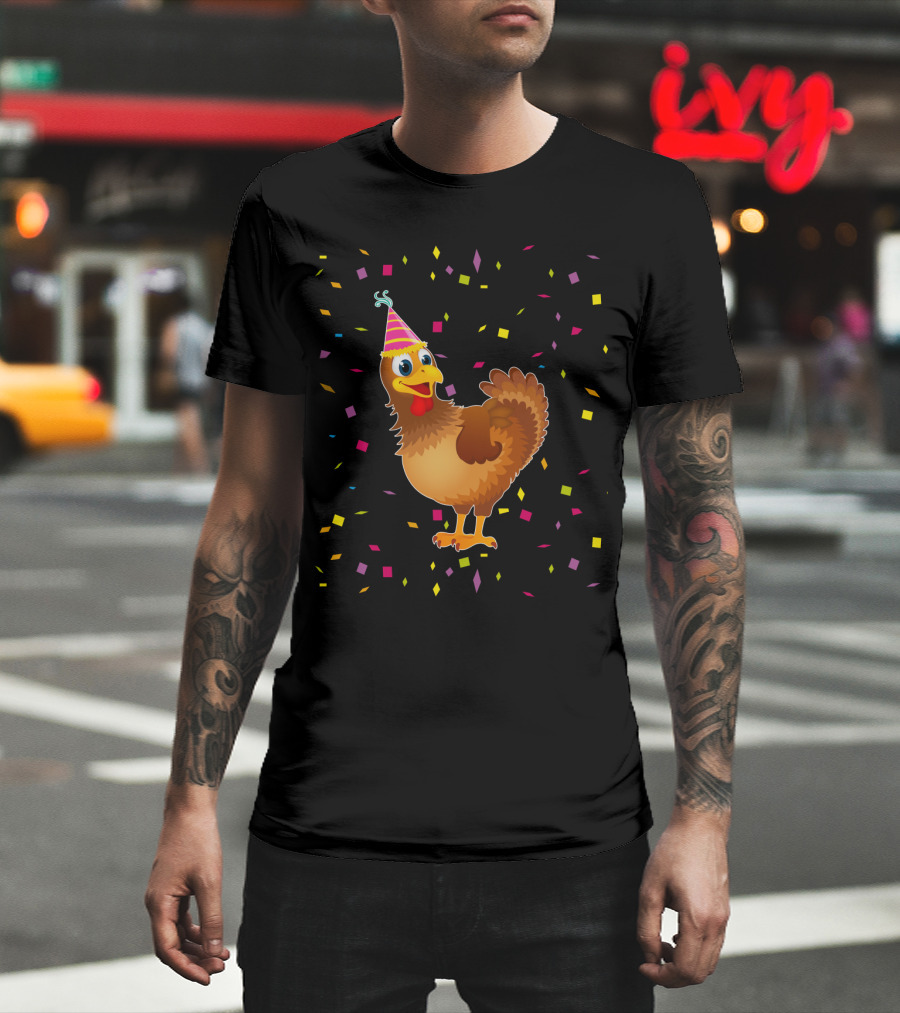 Funny Chicken Birthday Party Hat Confetti T-Shirt