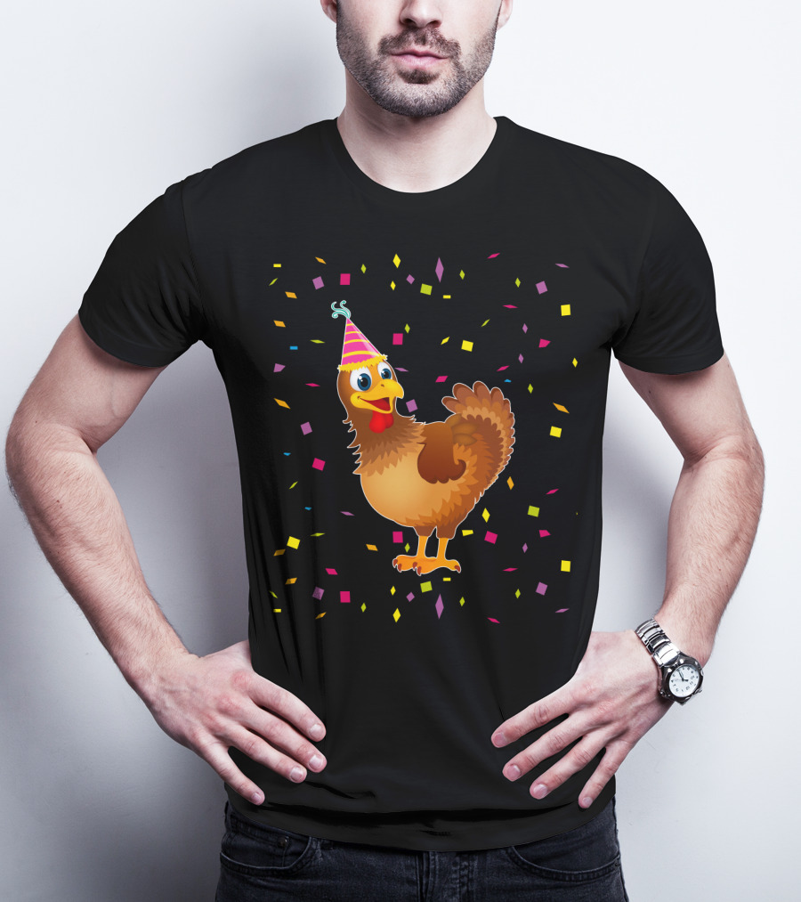 Funny Chicken Birthday Party Hat Confetti T-Shirt