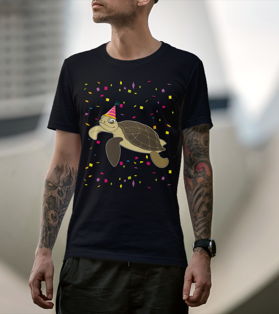 Funny Sea Turtle Party Confetti Birthday T-Shirt