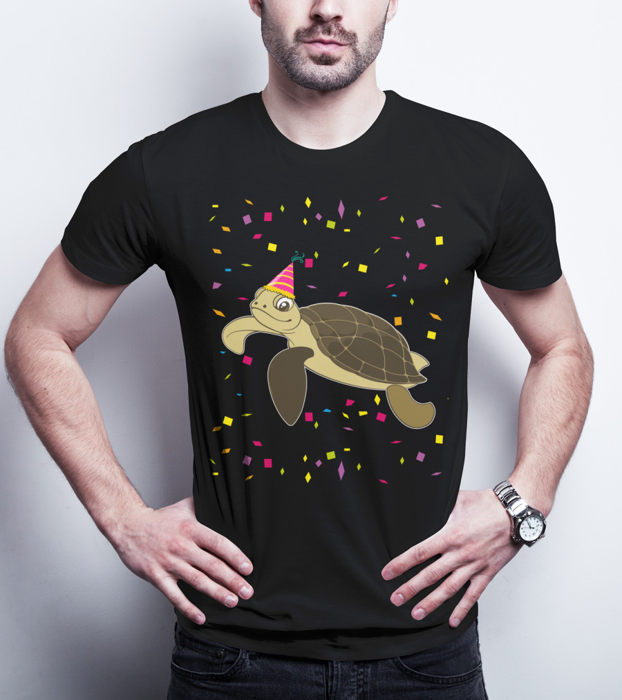 Funny Sea Turtle Party Confetti Birthday T-Shirt