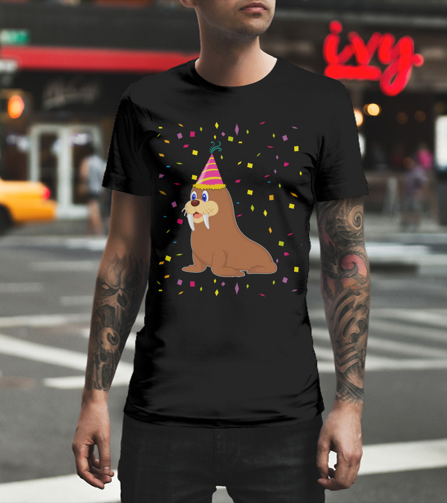 Funny WALRUS Birthday Confetti T-Shirt