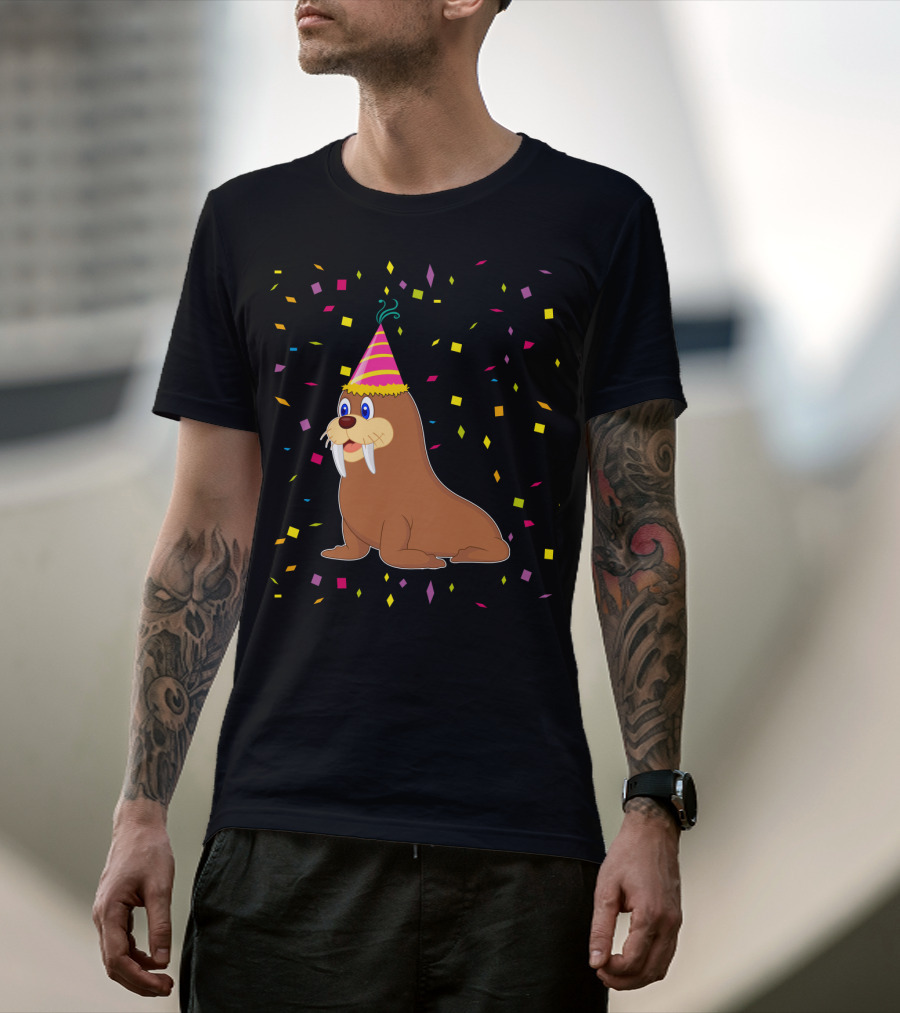 Funny WALRUS Birthday Confetti T-Shirt