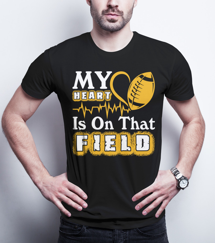 My Heart Is On That Field With Football Heartbeat Fantasy Football T-Shirt
