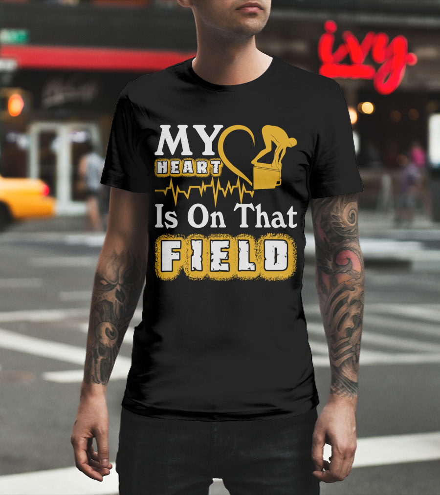 My Heart Is On That Field Swimming Dive Silhouette Heartbeat T-Shirt