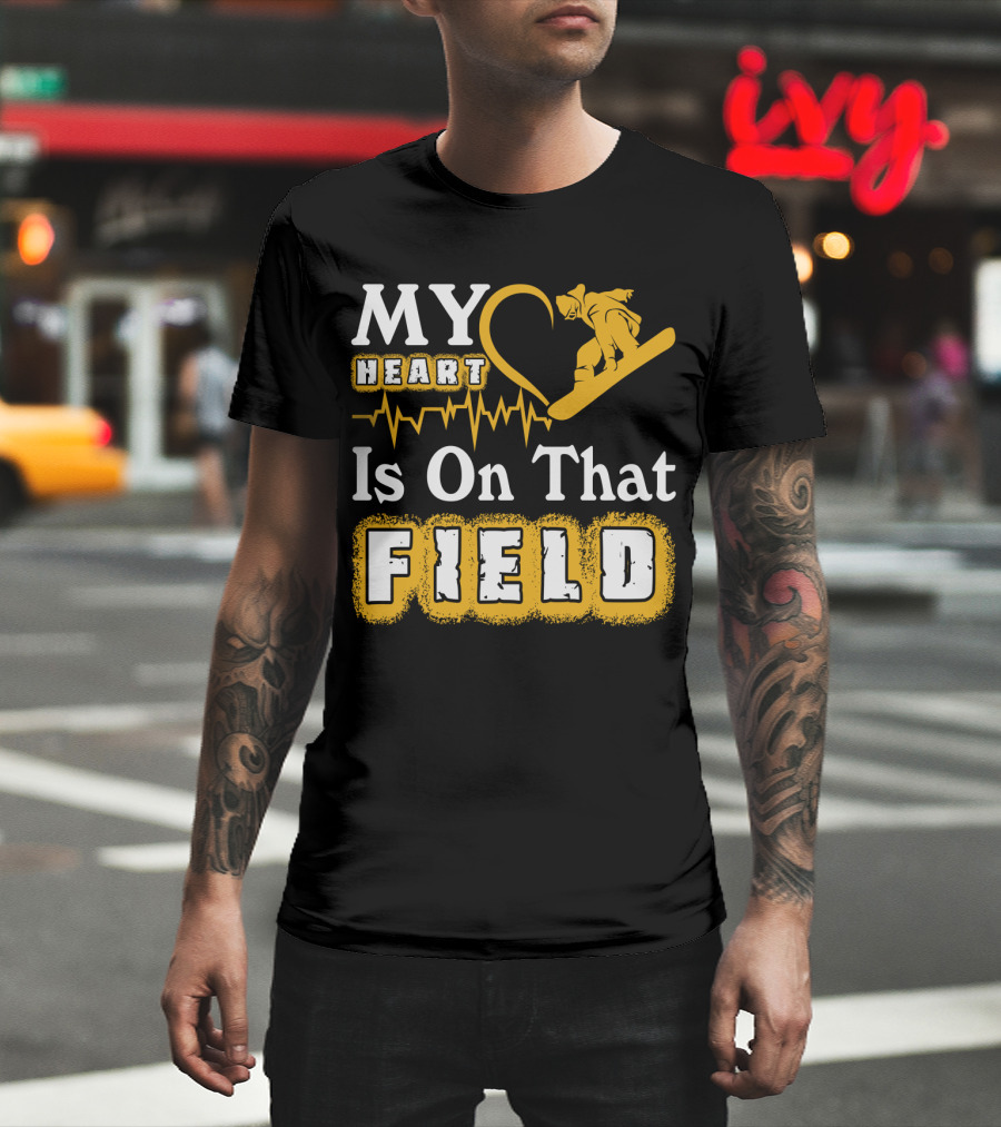 My Heart Is On That Field Snowboarding EKG Line T-Shirt