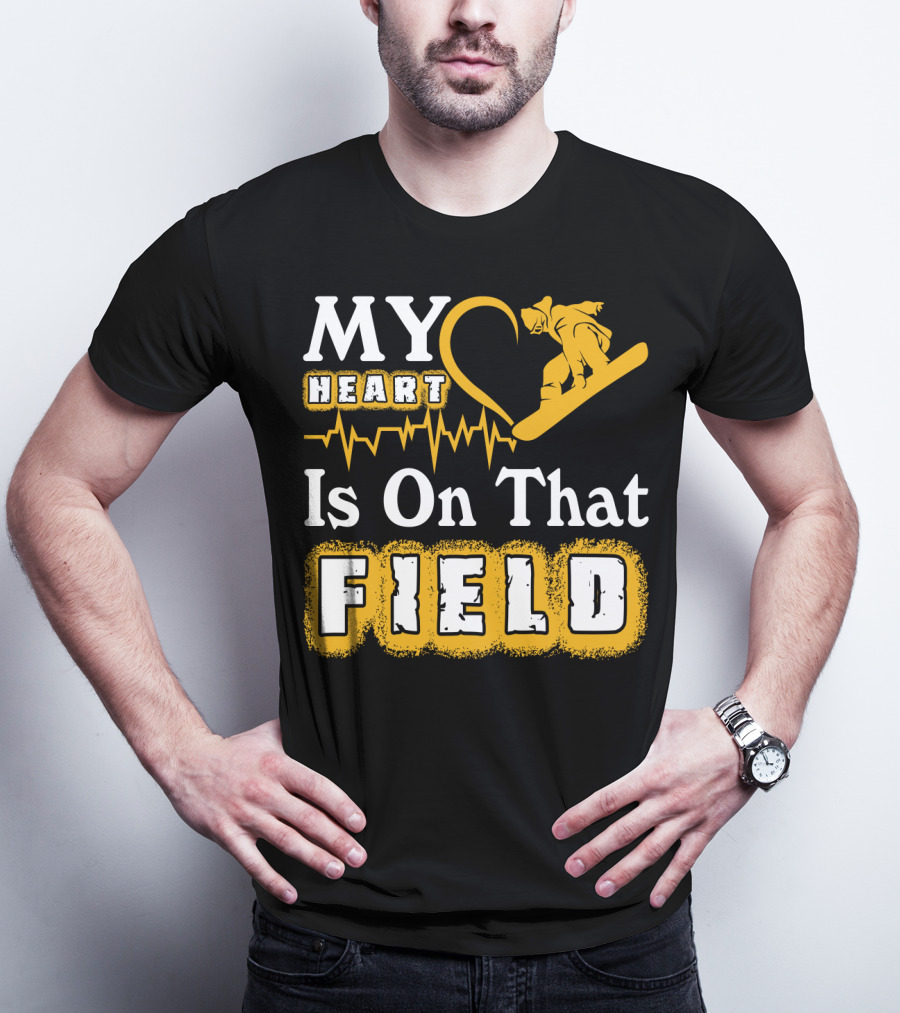 My Heart Is On That Field Snowboarding EKG Line T-Shirt
