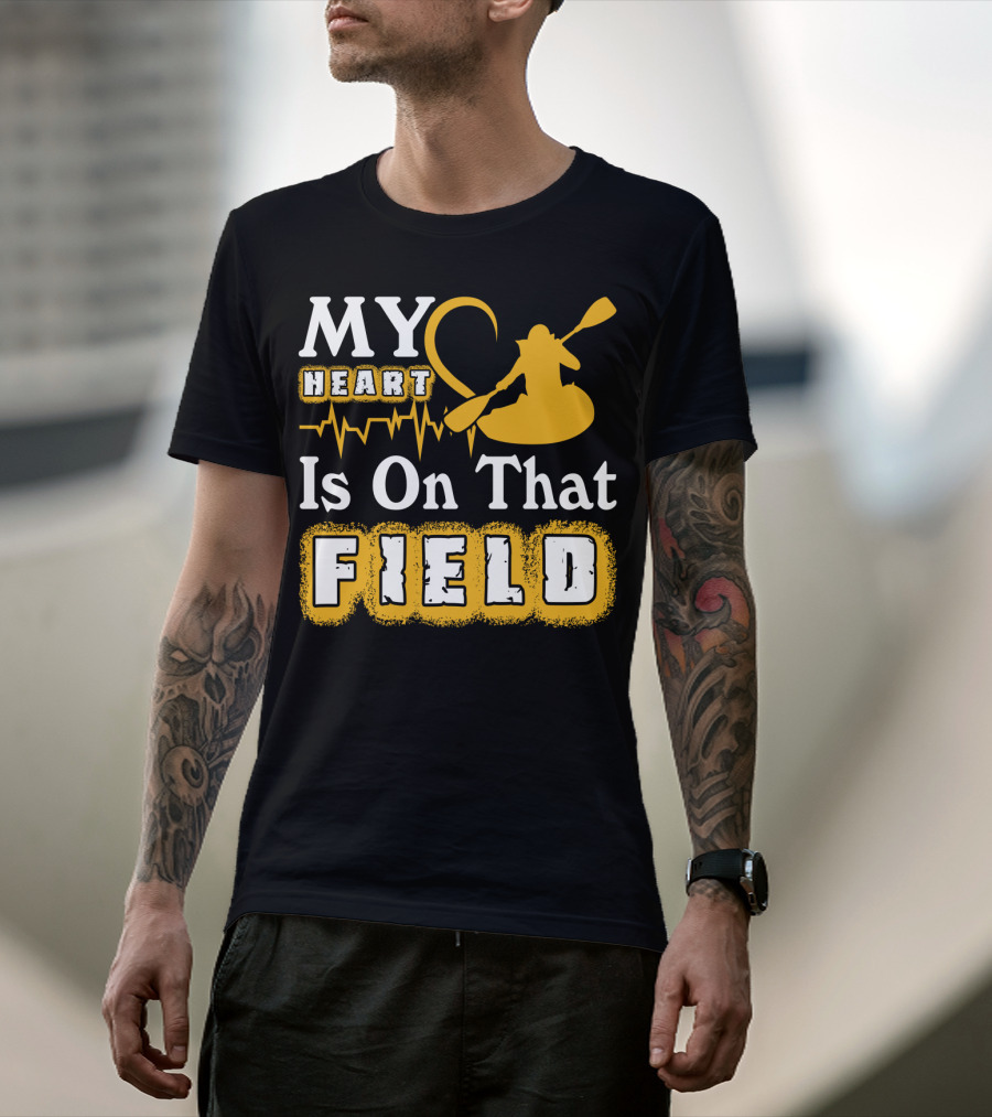 My Heart Is On That Field Kayak Paddle Heartbeat T-Shirt