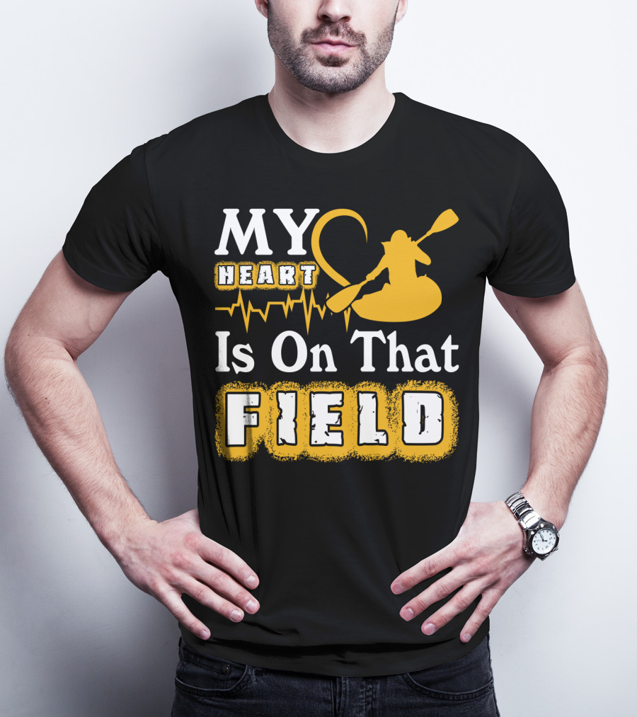 My Heart Is On That Field Kayak Paddle Heartbeat T-Shirt