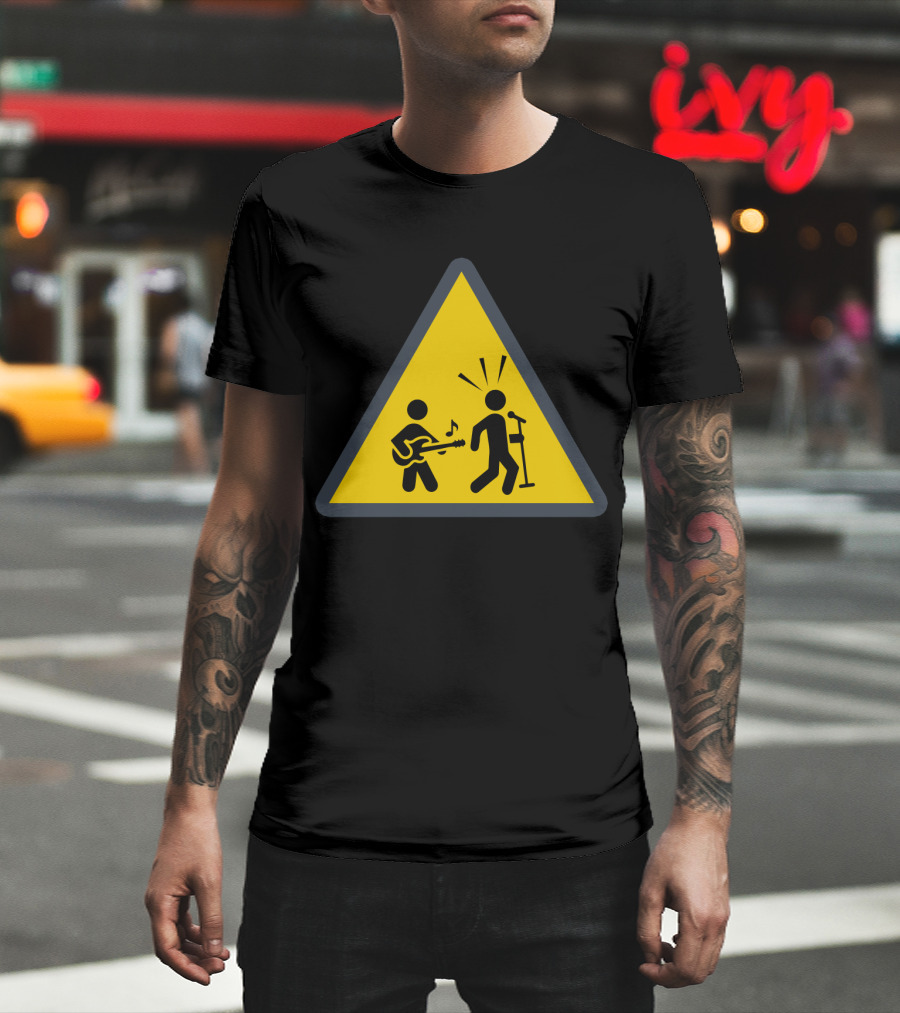 Funny Guitar Warning Sign With Singing Stick Figure T-Shirt