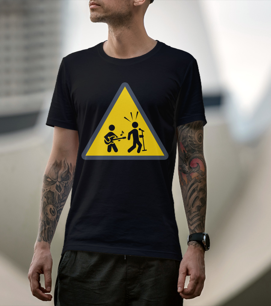 Funny Guitar Warning Sign With Singing Stick Figure T-Shirt