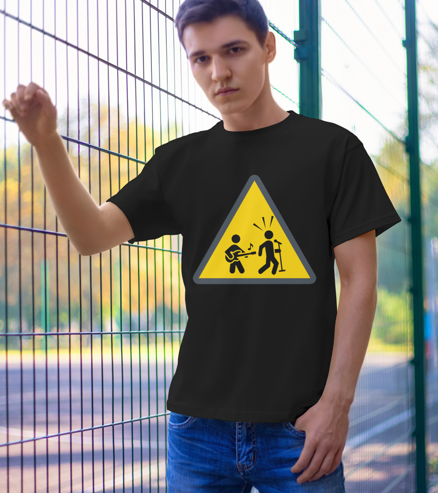 Funny Guitar Warning Sign With Singing Stick Figure T-Shirt