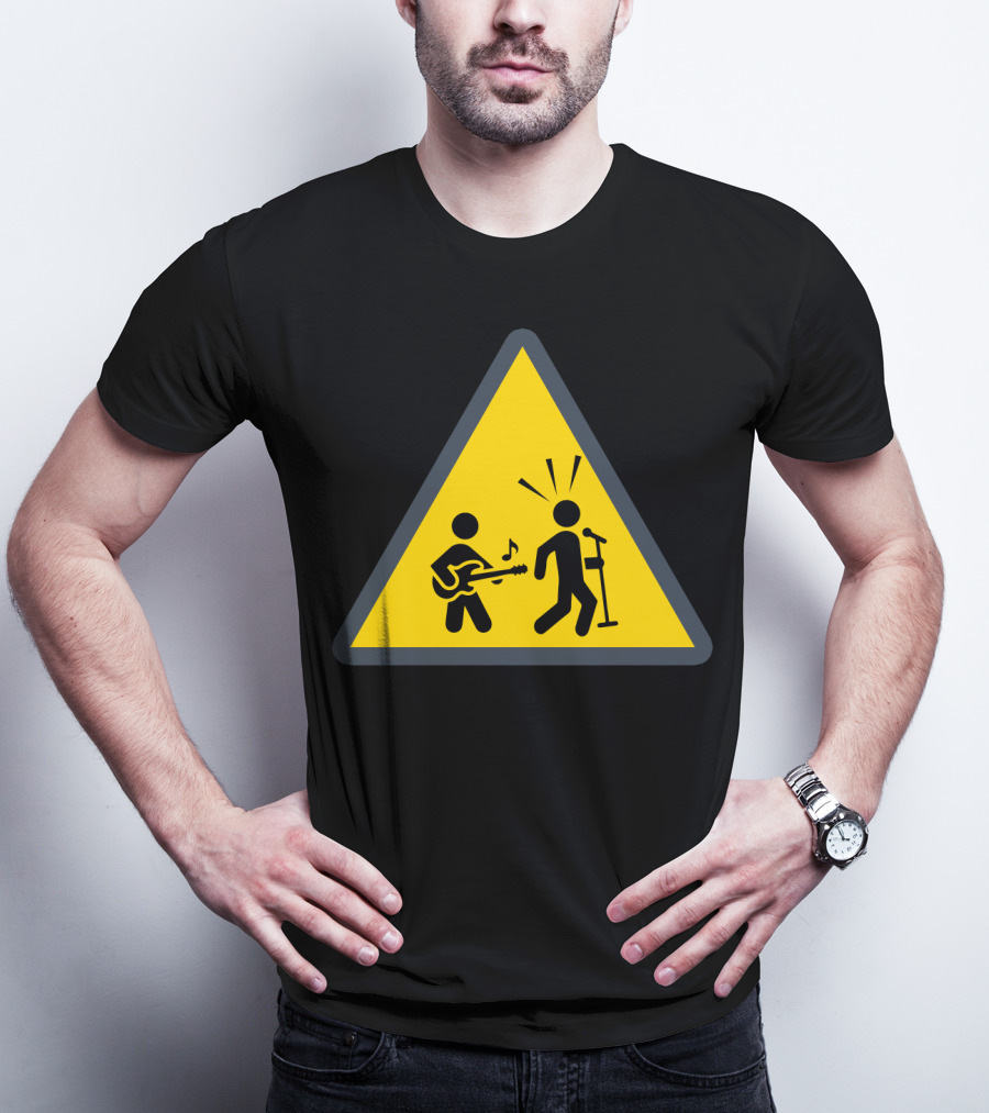 Funny Guitar Warning Sign With Singing Stick Figure T-Shirt