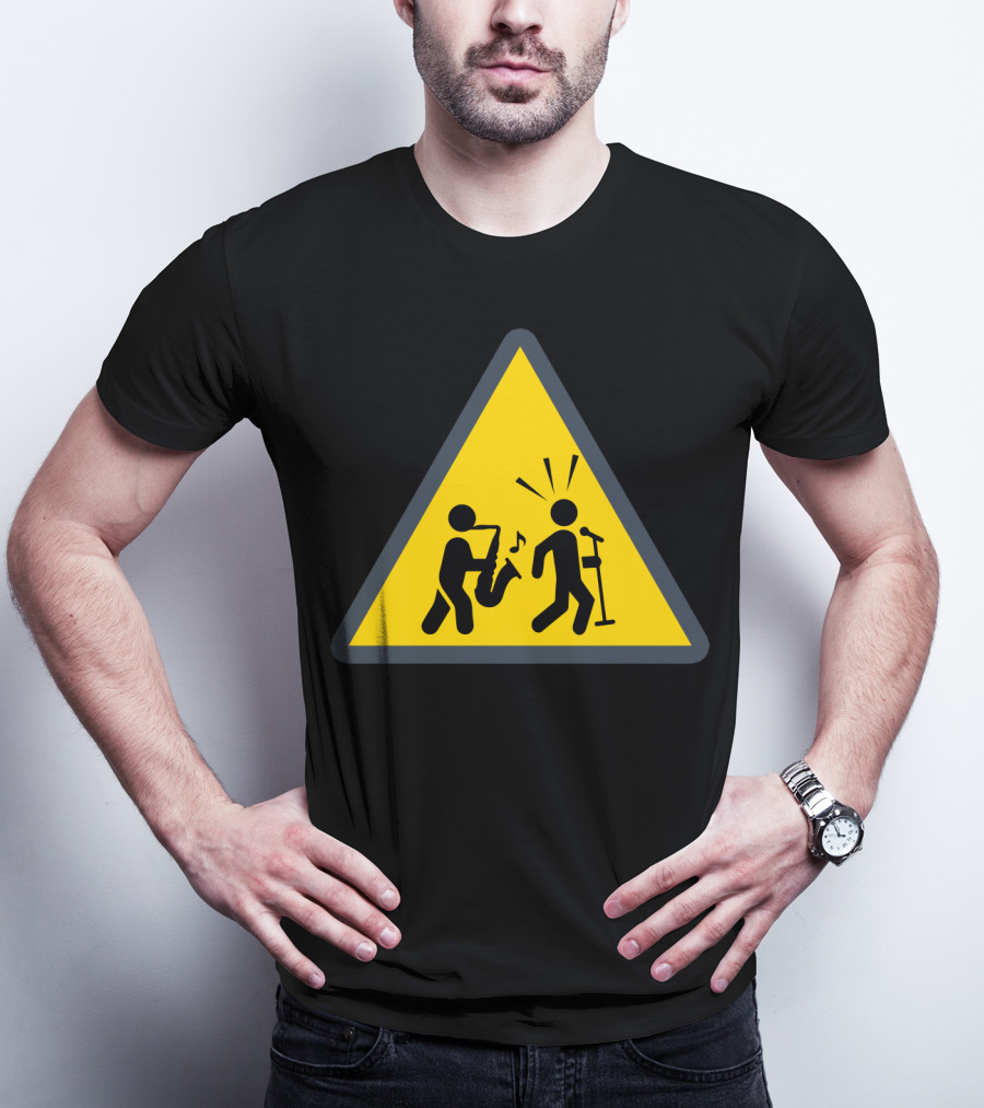 Funny Saxophone Caution Sign Warning Note Music Humor T-Shirt