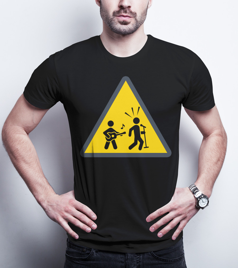 Funny Ukulele Warning Sign With Musical Stick Figures T-Shirt