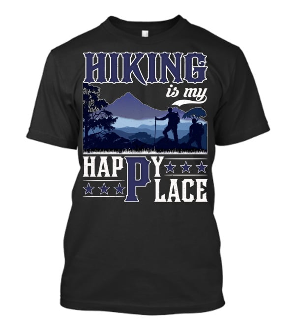 Hiking Is My Happy Place Mountain Silhouette Adventure T-Shirt