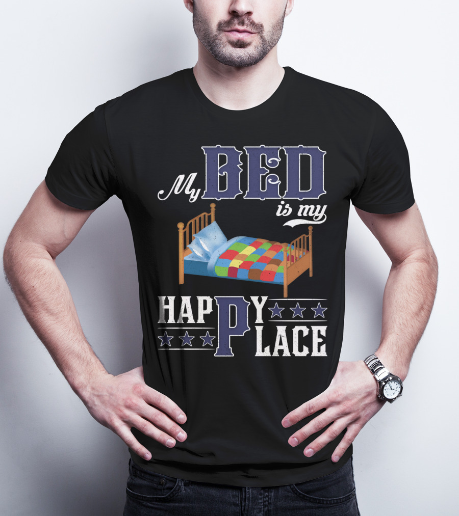 My Bed Is My Happy Place Stars Quilt T-Shirt