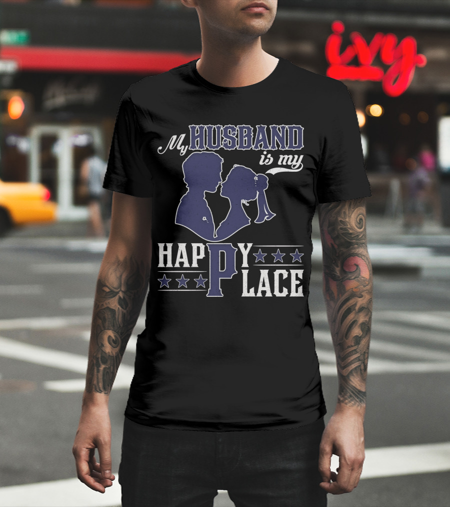 My Husband Is My Happy Place Silhouette Stars T-Shirt