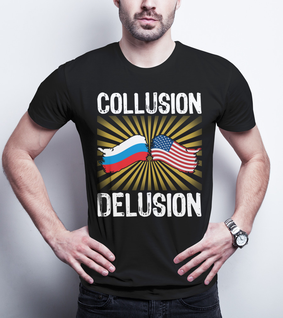 Collusion Delusion Russia America Flags Burst T-Shirt