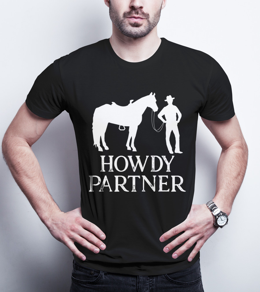 Howdy Partner Western Style Cowboy And Horse T-Shirt
