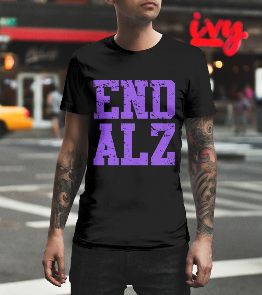 END ALZ Alzheimers Awareness Purple Text T-Shirt