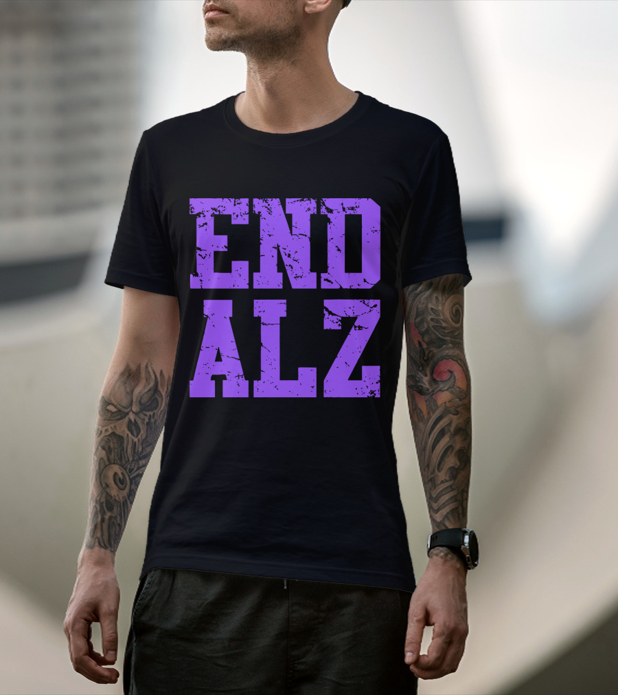 END ALZ Alzheimers Awareness Purple Text T-Shirt