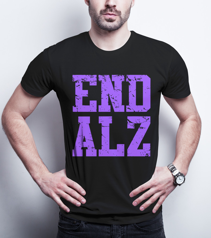 END ALZ Alzheimers Awareness Purple Text T-Shirt