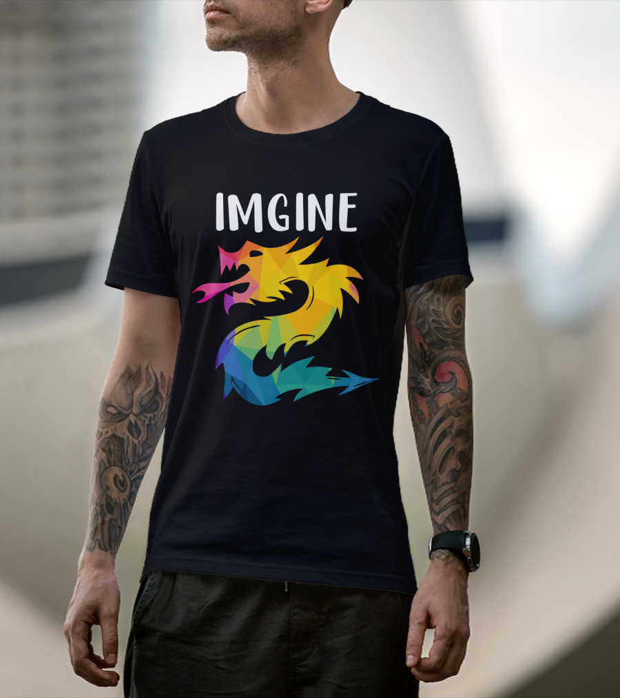 Imagine Vibrant Geometric Dragon Tattoo T-Shirt
