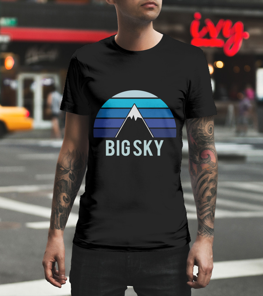 Big Sky Montana Mountain Ski Blue Stripes T-Shirt